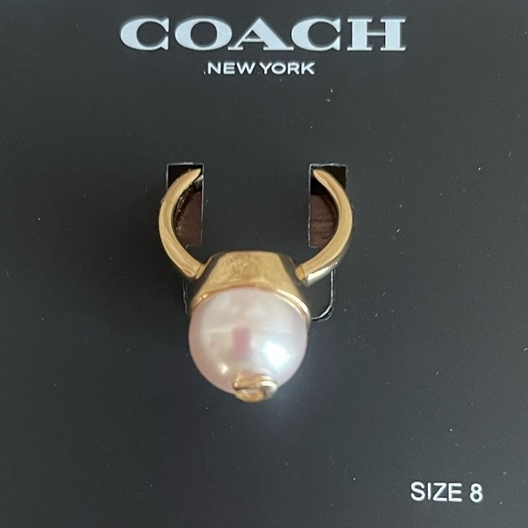 Coach | Jewelry | Coach Logo Halo Faux Pearl Gold Metal Ring Size 8 ...